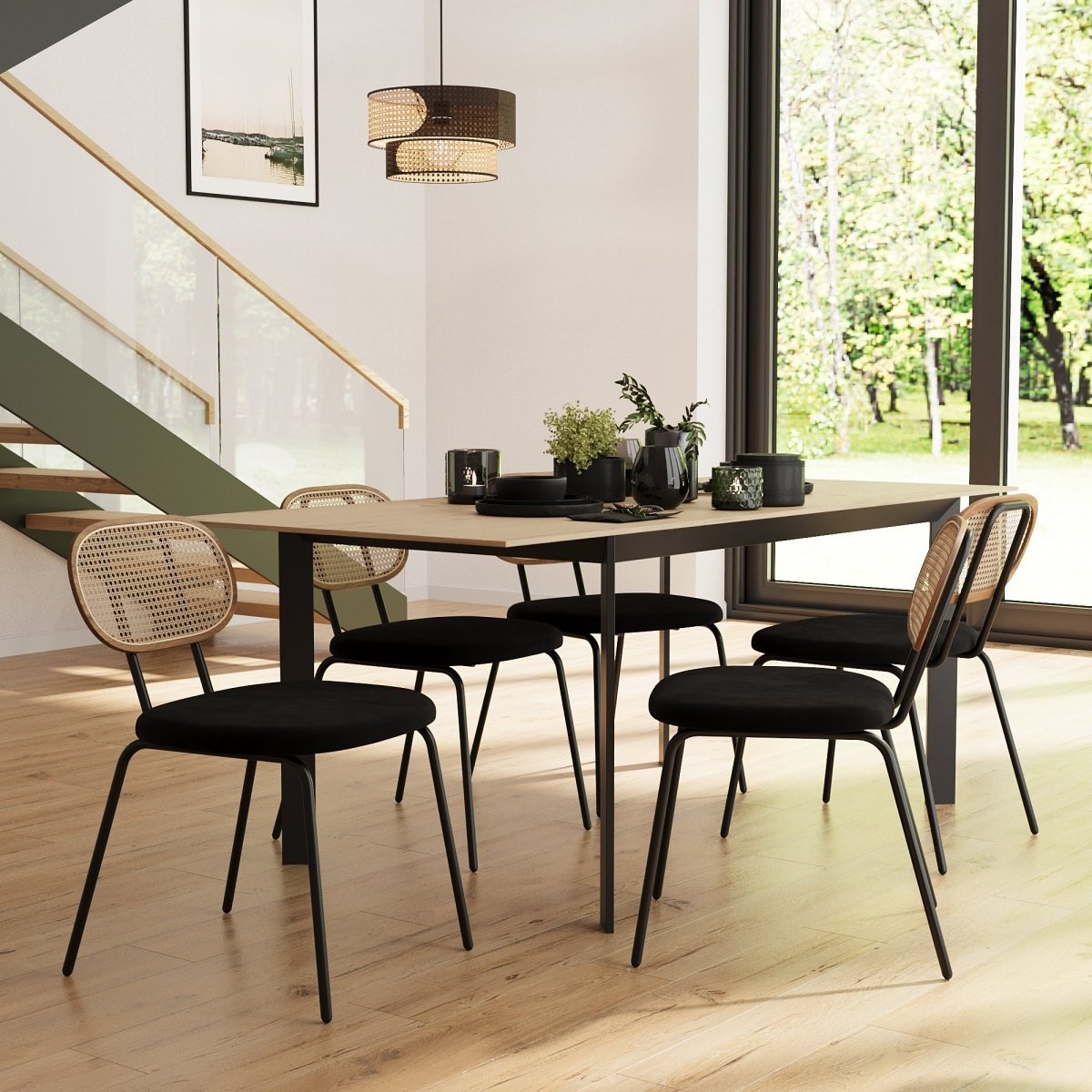 Lot de 2 chaises en rotin et velours noir Gabrielle | Potiron paris ...